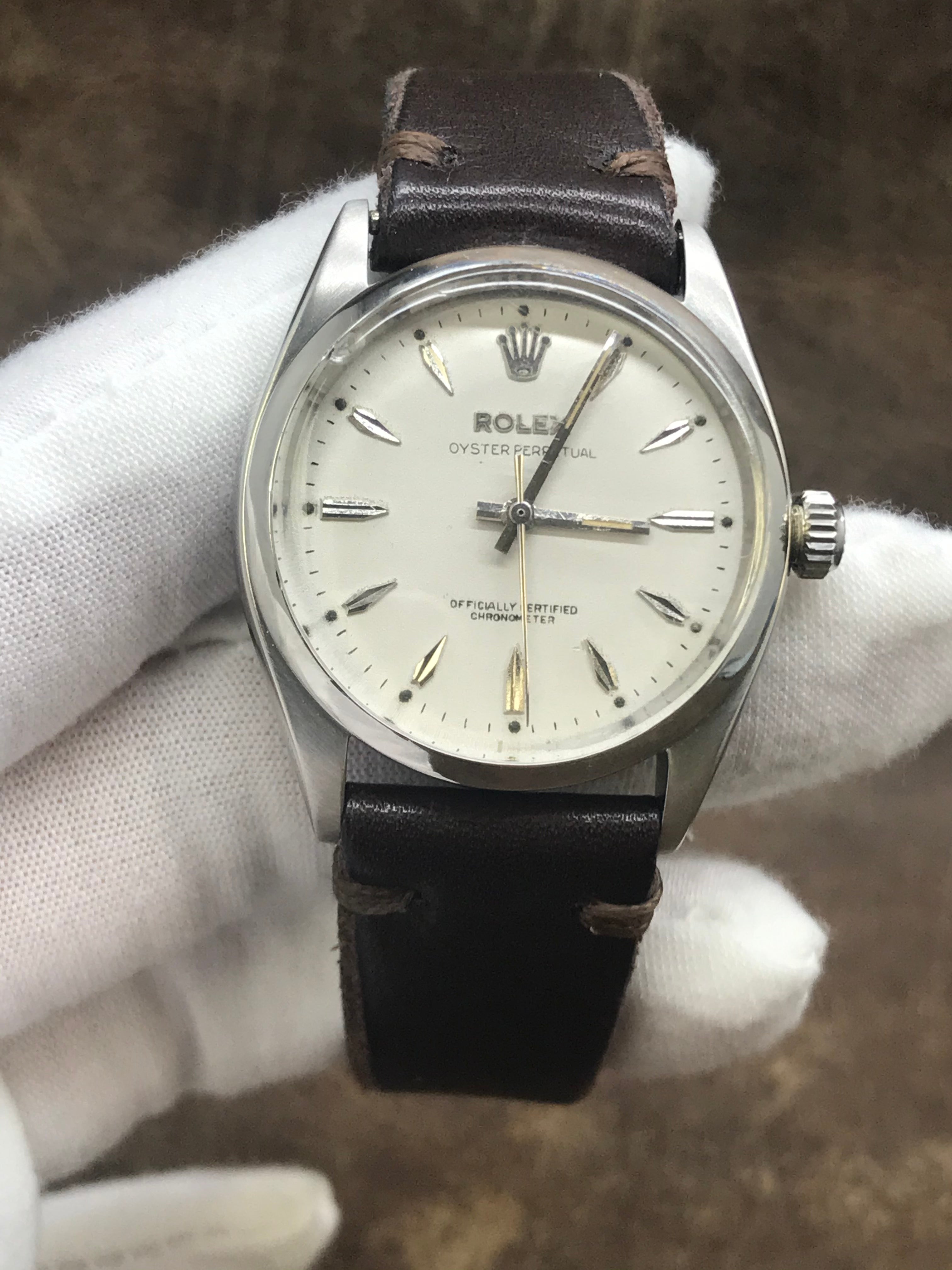 Rolex Oyster Perpetual 6564 Creme white Dial Automatic Men's Watch ...